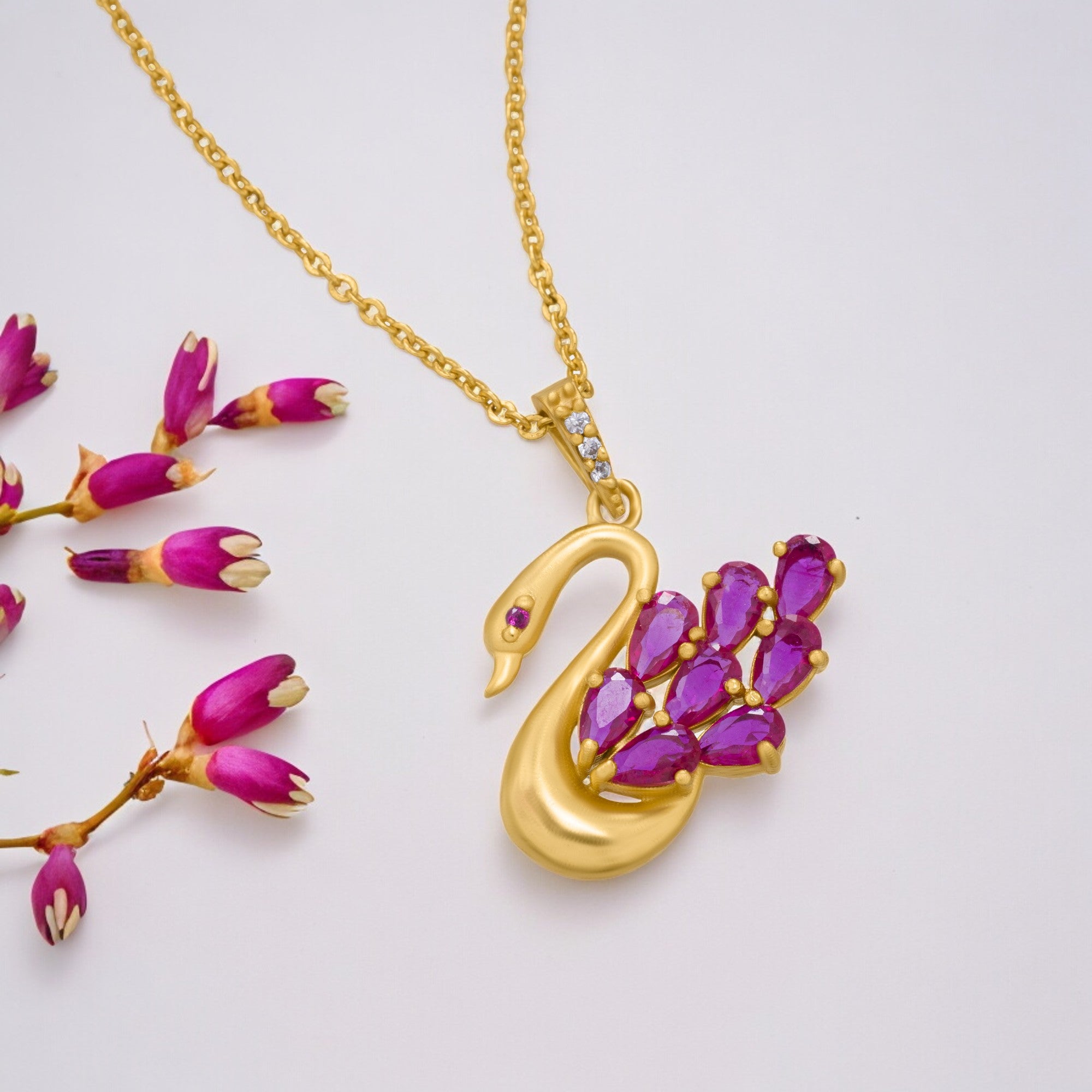 Golden Necklace with a Sapphire Stone Swan – sorellii