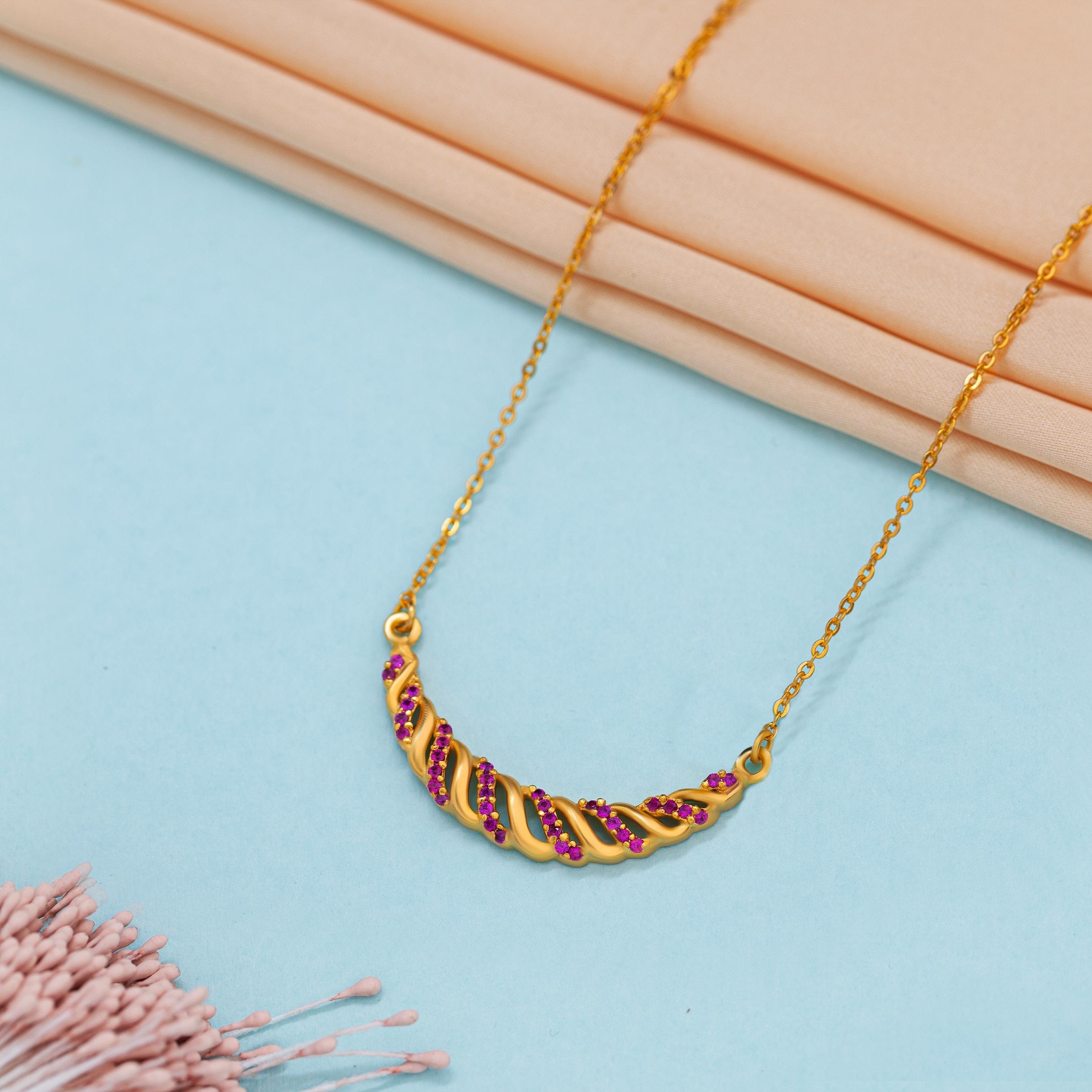 Golden Necklace with Pink Sapphire Stones – sorellii